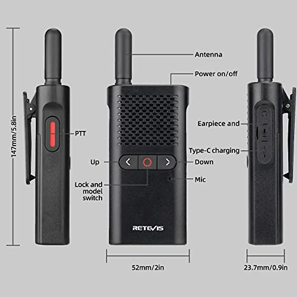 Retevis RB28B Walkie Talkies for Adults,Two Way Radios Long Range Rechargeable,1500mAh Battery,USB Charging,Mini 2 Way Radio Handheld for Easter Gifts Hiking Outdoor Camping Trip Hunting(4 Pack)