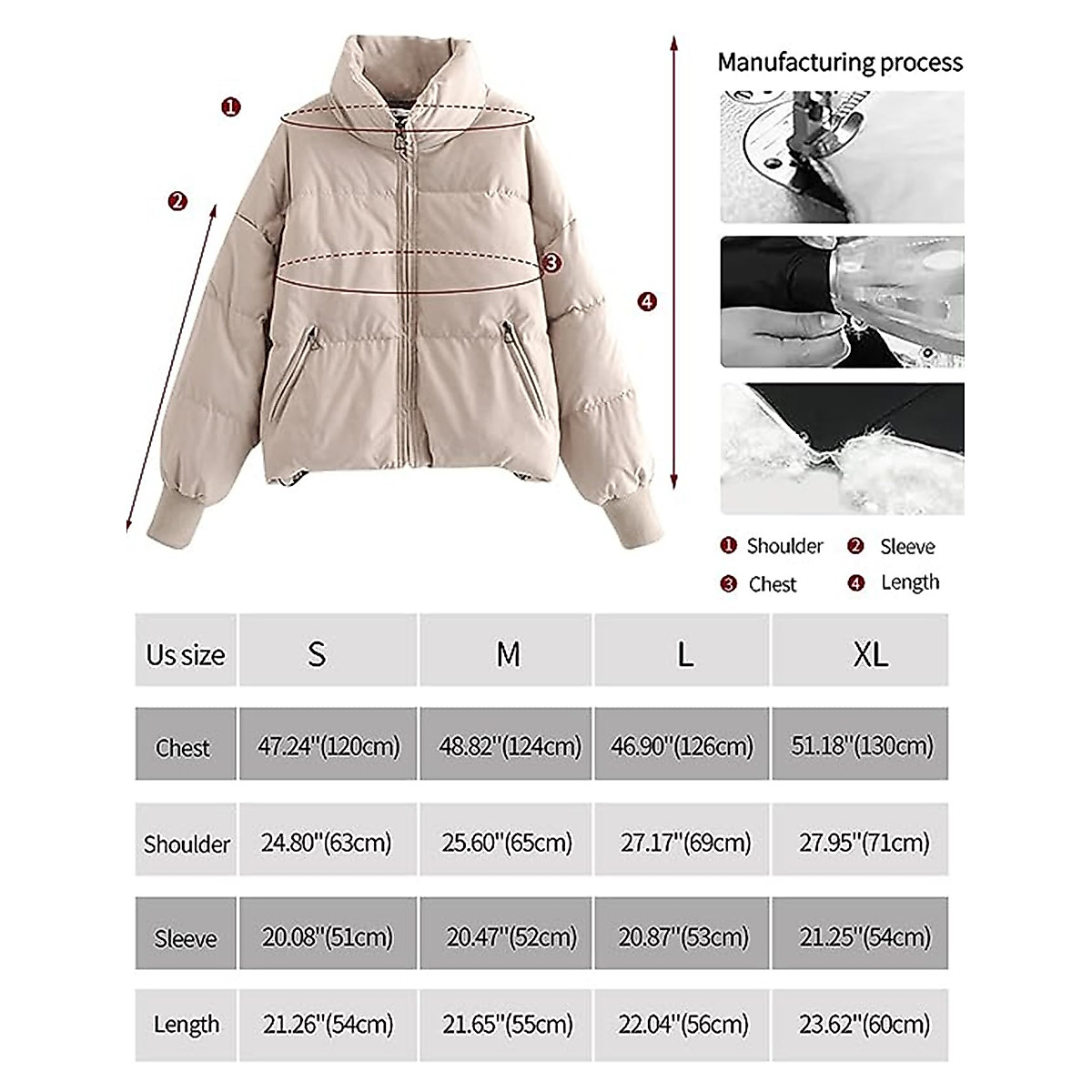 Gihuo Women’s Winter Cropped Puffer Jacket Coat Short Warm Quilted Jacket(Beige-L)
