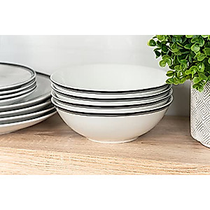 10 Strawberry Street Café Stripe 16 Piece Coupe Dinnerware Set, Black