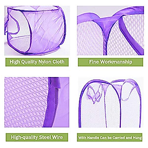 RZJZGZ Foldable Pop-Up Mesh Laundry Hamper with Side Pocket Clothes Laundry Basket Storage Bag with Carry Handles for Dirty Clothes (2 Pack)
