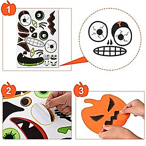 IFLYOOY 16 PCS Halloween Crafts for Kids Home Decorations Craft Kit DIY with Self-Adhesive Pumpkin Stickers Halloween Activities for Kids
