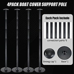 4 Pcs Boat Cover Support Pole, Black Adjustable Boat Cover Support System, Height 12''-54'', ABS Plastic Pole Jon Boat Accessories for Supporting Fishing Bass Pontoon Boat Trailer Cover