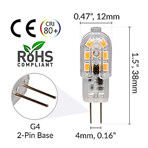 Simba Lighting LED G4 Bulb (5 Pack) 1.5W T4 20W Halogen Replacement 12V AC/DC JC Bi-Pin Base for Accent Lights, Under Cabinet Puck Light, Chandeliers, Track Lighting, Non-Dimmable, Soft White 3000K