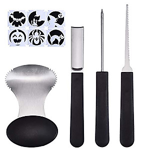 Antner Pumpkin Carving Tools Kit, 4 Pieces Heavy Duty Stainless Steel Carving Tools Set and 6 Pieces Halloween Pumpkin Carved Stencils Stickers