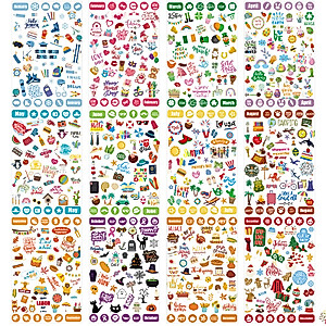 24 Sheets Daily Planners Monthly Celebrations Planner Stickers for Calendar Decorating, Planning, Scrapbooking, Holiday Seasonal General Events, 1,100+ Stickers Per Pack