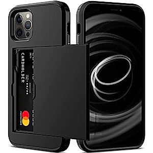Nvollnoe for iPhone 12 Case,iPhone 12 Pro Case with Card Holder Heavy Duty Protective Dual Layer Shockproof Hidden Card Slot Slim Wallet Case for iPhone 12/12 Pro for Men&Women(Black)