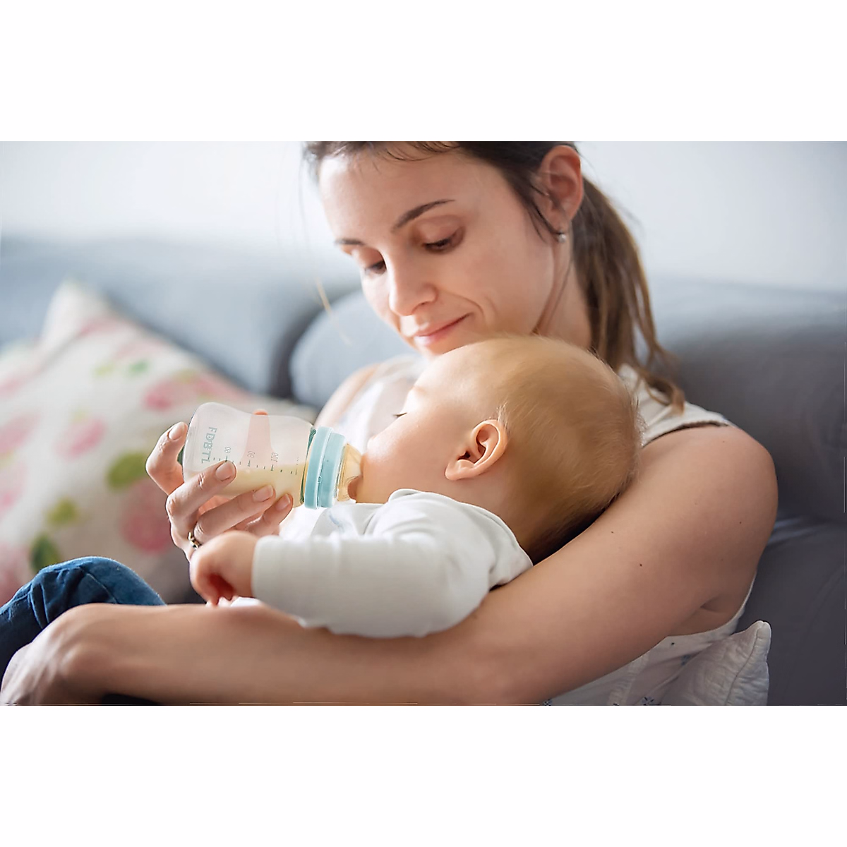 Baby Bottle Glass Wide Neck, Closer to Breastfeeding, Slow Flow Nipple, Anti-Colic, 4 Ounce, 2 Count