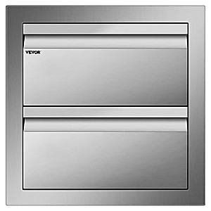 VBENLEM 14W x 14.5H x 23D Inch Flush Mount Stainless Steel Double Drawers with Recessed Handles for Outdoor Kitchens or BBQ Island