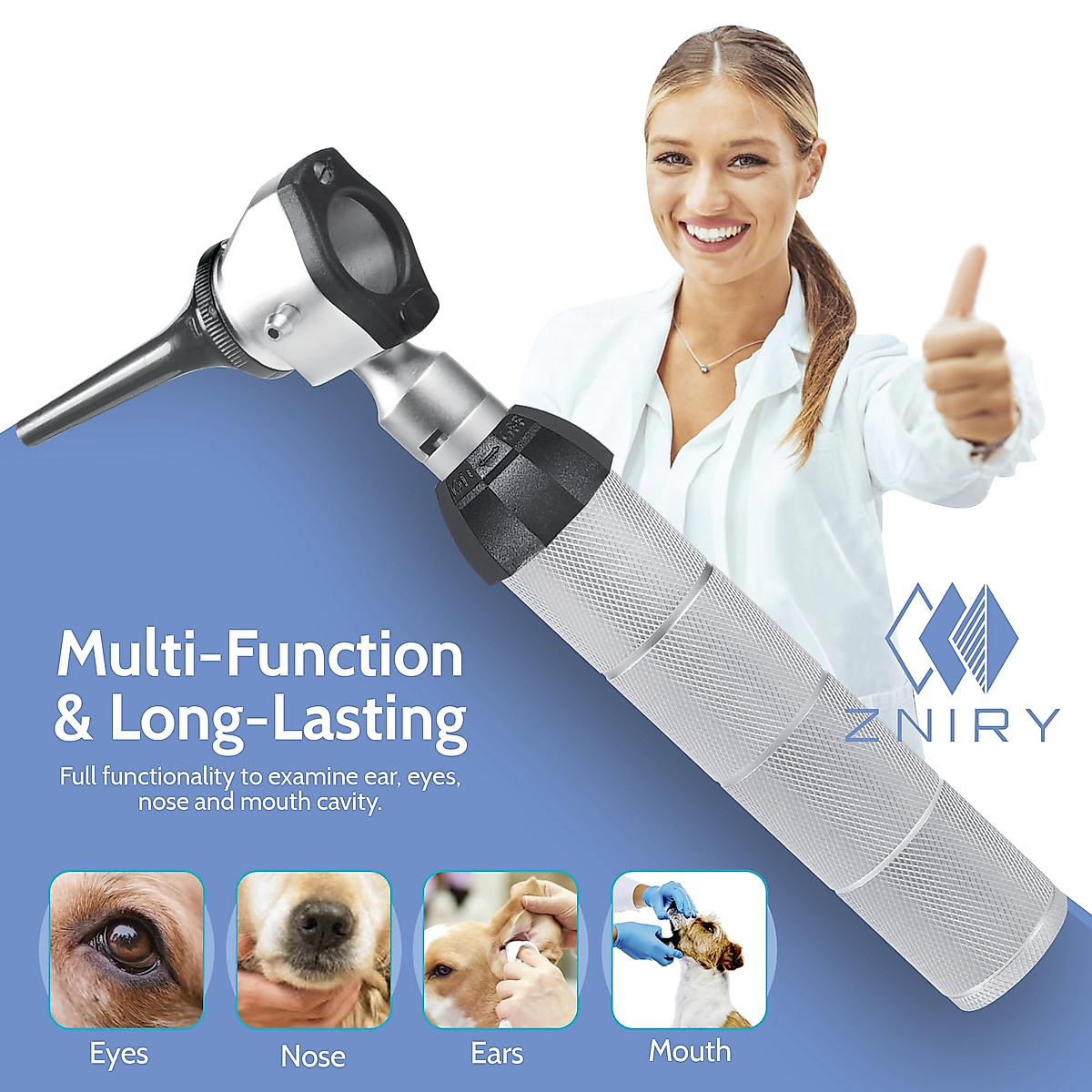 Zniry Veterinary LED ENT Otoscope Diagnostic Set, with 12 Various Diagnostic Instruments