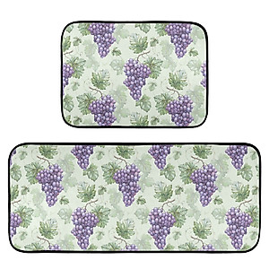 ALAZA Grapes Purple Kitchen Mat Set 2Piece,Super Absorbent Kitchen Rugs Mats Non Slip Waterproof Easy Clean Carpets Rugs for Kitchen Floor Sink Laundry Runner Area Rug Carpet
