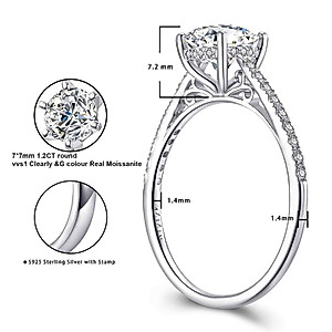 Atylyk 1.2 Carat Moissanite Engagement Ring Wedding Promise Gold Plated Sterling Silver Round Solitaire Rings for Women (5.5)