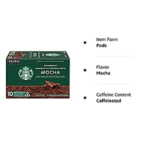 Starbucks Flavored Coffee K-Cup Pods, Mocha Flavored Coffee, Made without Artificial Flavors, Keurig Genuine K-Cup Pods, 10 CT K-Cups/Box (Pack of 1 Box)