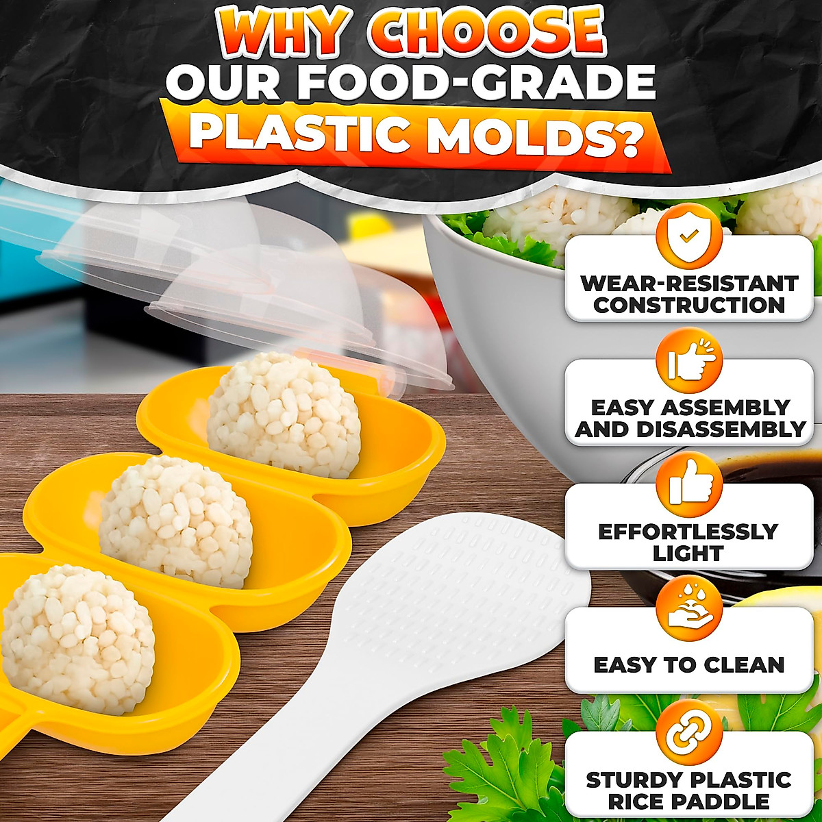 Rice Ball Mold with Spatula - DIY Sticky Rice Molds Large Ball Mold Kitchen Tool Rice Ball Maker Shake with Mini Rice Scoop - Rice Roll Shaker Ball Maker Rice Ball Maker Shake for Kids