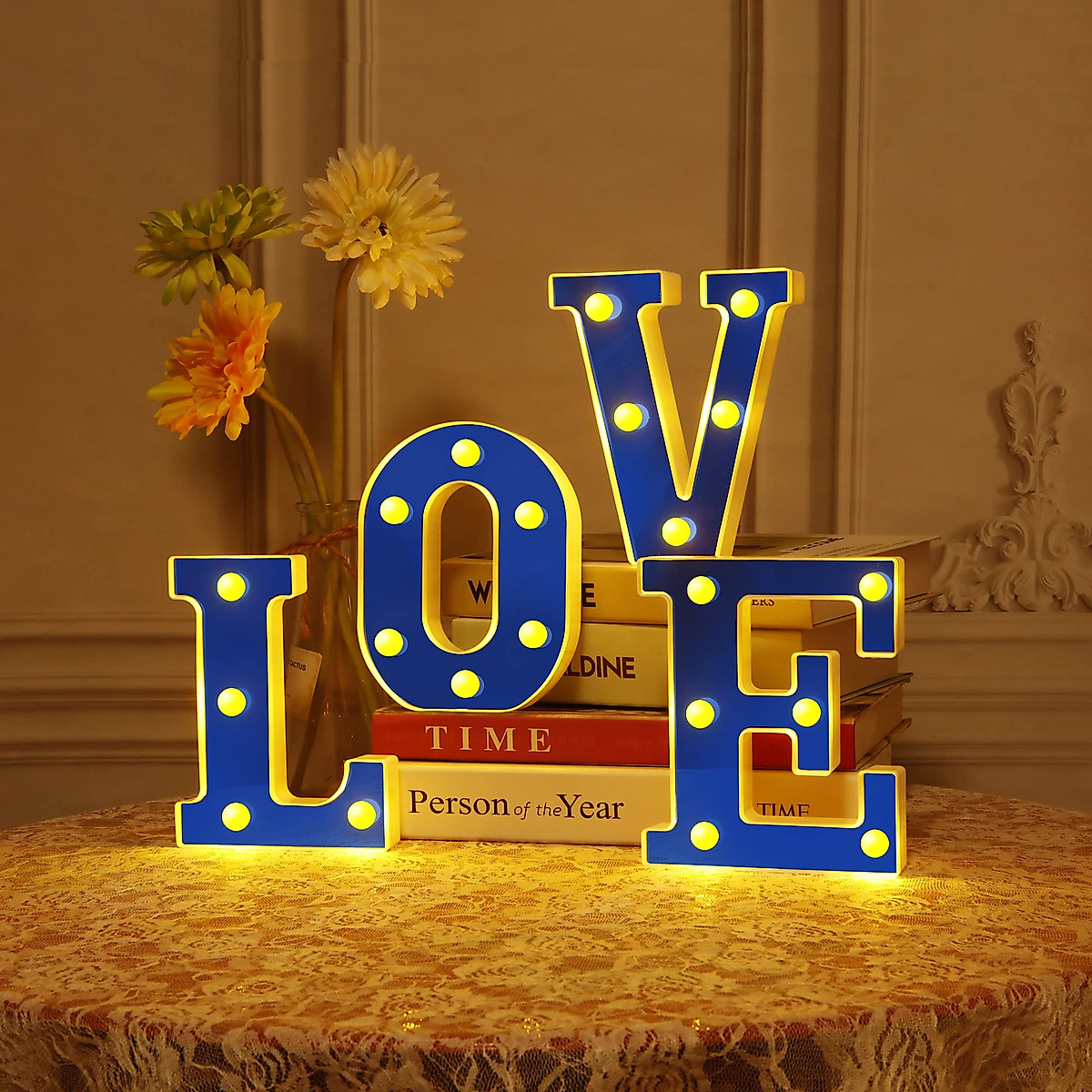 Led Marquee Letter Lights Sign Light Up Letters for Home Cafe Bar Party Wedding Birthday Christmas Decoration Battery Operated Alphabet Initials Lamp Letters Night Lights in Bedroom (Royal Blue, V)