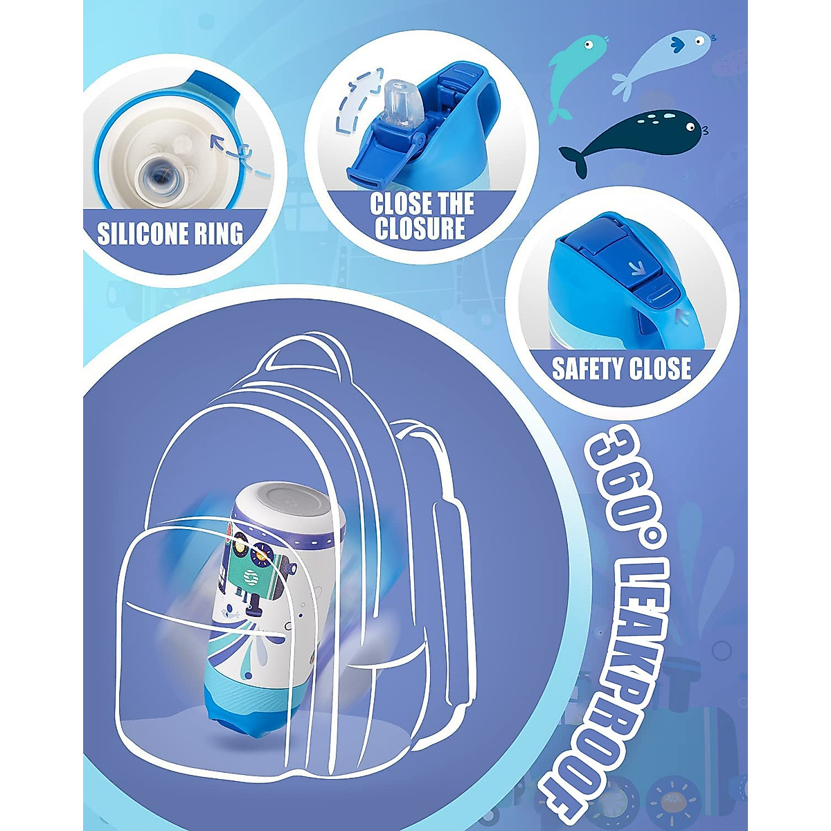 FEIJIAN Kids Insulated Water Bottle With Straw Lid 12oz, Leak-Proof BPA-FREE Metal Drink Flask, Double Wall Vacuum Stainless Steel Reusable Tumbler For Toddlers, Girls, Boys-Suitable For School