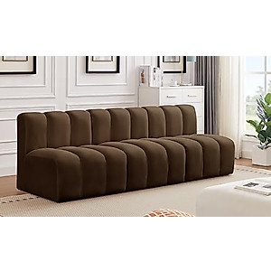 Meridian Furniture 103Brown-S3F Arc Collection Modern | Contemporary Modular Sofa with Soft Brown Velvet, Deep Channel Tufting, Modular Design, 89.5" W x 31" D x 30" H, Brown