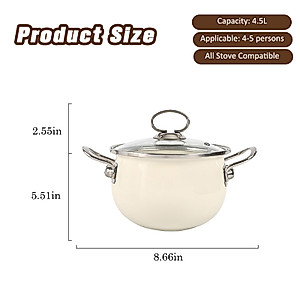 Nonstick Stockpot With Lid, 4 Quart White Pasta Pot Enamel on Steel with Stay-Cool Handles, Multipurpose Cooking soup Pot for Kitchen, All Stove Compatible, Easy to Clean (5 Quart)