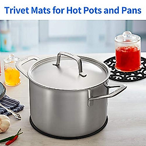 CHEFBEE 3PCS Silicone Trivet Mat - Trivets for Hot Dishes, Table, Countertop, Non-Slip Heat Resistant Modern Kitchen Trivets, Teapot Trivet - Flexible Black Trivet Set