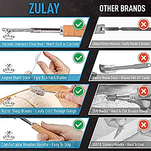 Zulay Kitchen Bread Lame Dough Scoring Tool - Hand Crafted Bread Scoring Tool to Cut Designs on Sourdough, Homemade Bread - Bread Scoring Knife With 6 Stainless Steel Razor Blades and Leather Cover