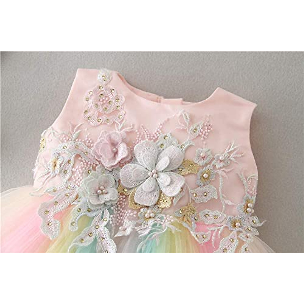 Meiqiduo Baby Girls Dress Infant Christening Birthday Wedding Bridesmaid Party Lace Tulle Flower Dresses (3M/0-6Months, Multicoloured)