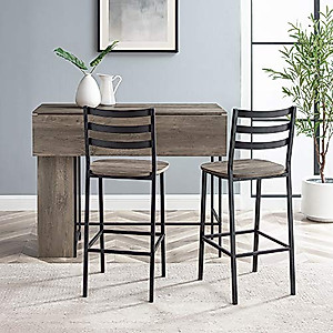 Walker Edison AZW48LNSB3PGW 3 Piece Drop Leaf Counter Table Dining Set with Storage, 48", Grey Wash