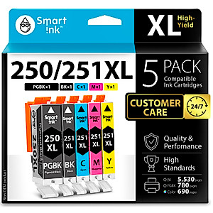 Smart Ink Compatible Ink Cartridge Replacement for Canon PIXMA PGI-250XL CLI-251XL PGI 250 CLI 251 XL (1 PGBK & 1 BK/C/M/Y 5 Combo Pack) to use with MX722 MX922 iP7220 iX6820 MG5420 MG5422 MG5520