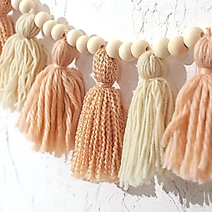 Tassel Wood Bead Garland Banner - Boho Garland Decor with, Girl Birthday Decor Cake Smash Prop，Wall Hangings Decorative for Kids Bedroom Nursery Party Holiday Classroom Decoration