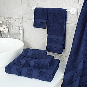 American Soft Linen Salem Bath Towel Set, 100% Cotton 6 Piece Towels for Bathroom, 2 Bath Towels 2 Hand Towels 2 Washcloths, Navy Blue