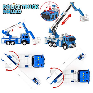 Police Fire Truck Toy - 1:12 Scale Push and Go Realistic Vehicle Playset, 3 Law Enforcement Fire Trucks Action Figure, Extendable Ladder, Accessories w/Lights Sounds for Kids 3 4 5 6 7 8 Year Old