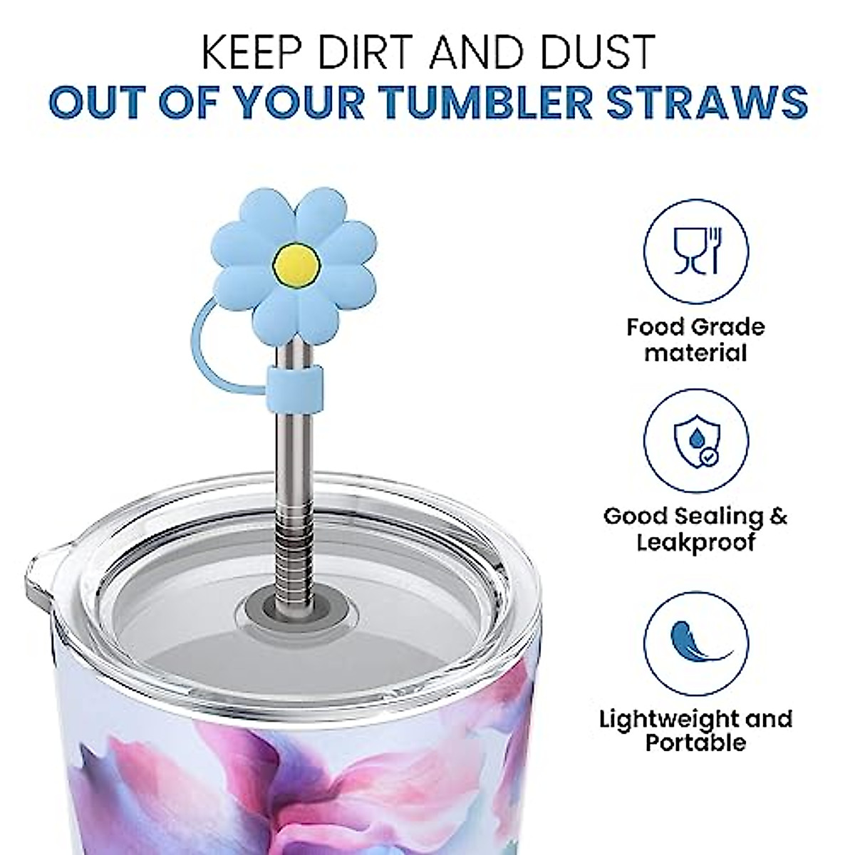 3PCS Straw Covers for Stanley Tumbler, Silicone Straw Cover for Stanley 40 oz, 30 oz, Straw Topper for Stanley Cup, Cap for Stanley Straw Accessories, Straw Cap (Flower)