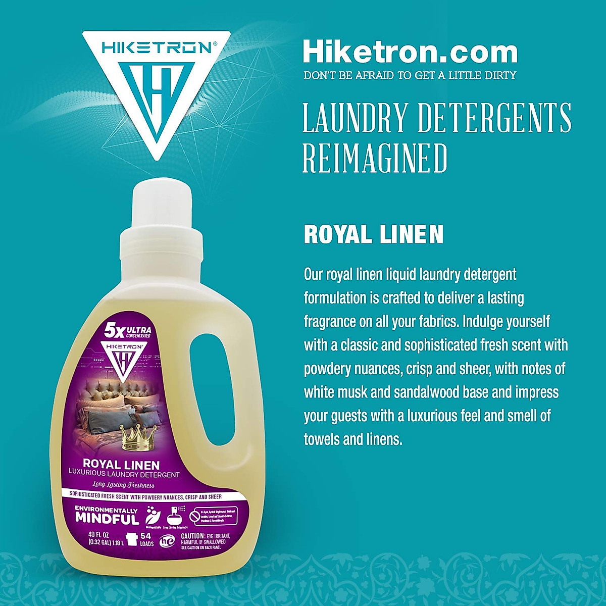 Hiketron Royal Linen Liquid Laundry Detergent, 5x Ultra Concentrated, Tough Stains Remover, Long Lasting Scent (40 Fl Oz, Pack of 1)