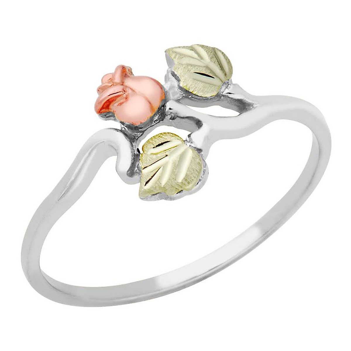 Slim-Profile Rose Ring, Sterling Silver, 12k Green and Rose Gold Black Hills Gold Motif, Size 9
