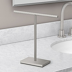 Gatco 1444SN, Modern Rectangle Base Freestanding Countertop Towel Holder, Satin Nickel / 10.50"W x 11.13"H T-Shape Style Countertop Hand Towel Holder for Bathroom, Kitchen/ Fingertip Towel Rack