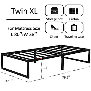 Lutown-Teen 16 Inch Twin XL Bed Frames Heavy Duty Sturdy Metal Platform Bed Frame No Box Spring Needed, Noise Free, Easy Assembly, Black