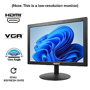 Thinlerain 15 inch PC Monitor 16:9 LED HDMI Monitor 1440×900, 60 Hz Refresh Rate, 5Ms Response Time, VGA, HDMI, TN Panel, Built-in Speakers