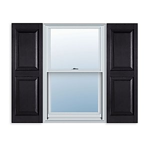 15 Inch x 59 Inch Standard Raised Panel Exterior Vinyl Shutter, Black (Pair)