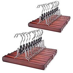 Nature Smile Wooden Non Slip Pants Skirt Hangers, Smooth Finish Solid Wood Jeans Slack Clamp Hangers Hair Extension Hangers (20 Pack Cherry)