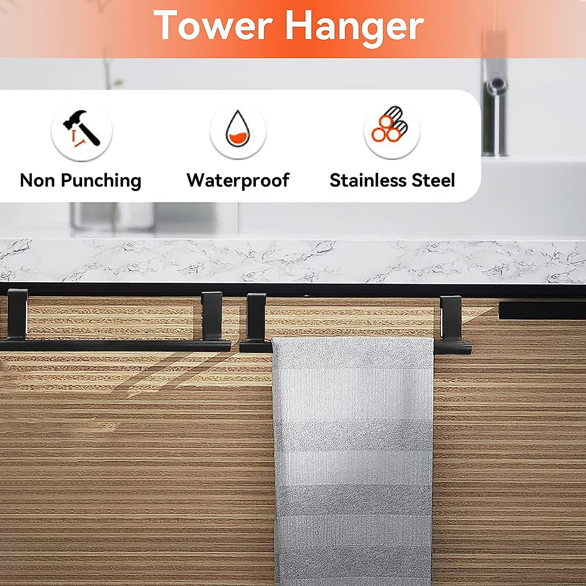 Over Cabinet Cupboard Door Towel Bar, 2 Pack Stainless Steel Kitchen Towel Holder Over Door Towel Rack Bar Holder Towel Racks for Bathroom Door (23cm)