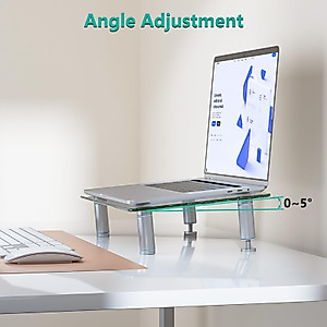 WALI Rectangular Tempered Glass Monitor Riser Desktop Stand Height Adjustable Table Top for Flat Screen LCD LED TV, Laptop, Notebook, Display (GTT001), 16 X 10 inch, Clear