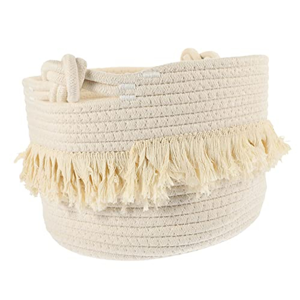 Alipis Rope Storage Blue Woven Storage Baskets Storage Bins for Clothes Weave Basket Storage Basket for Nursery Woven Tassel Containers Bathroom Towels Baskets Sundries Holder Cotton Baby