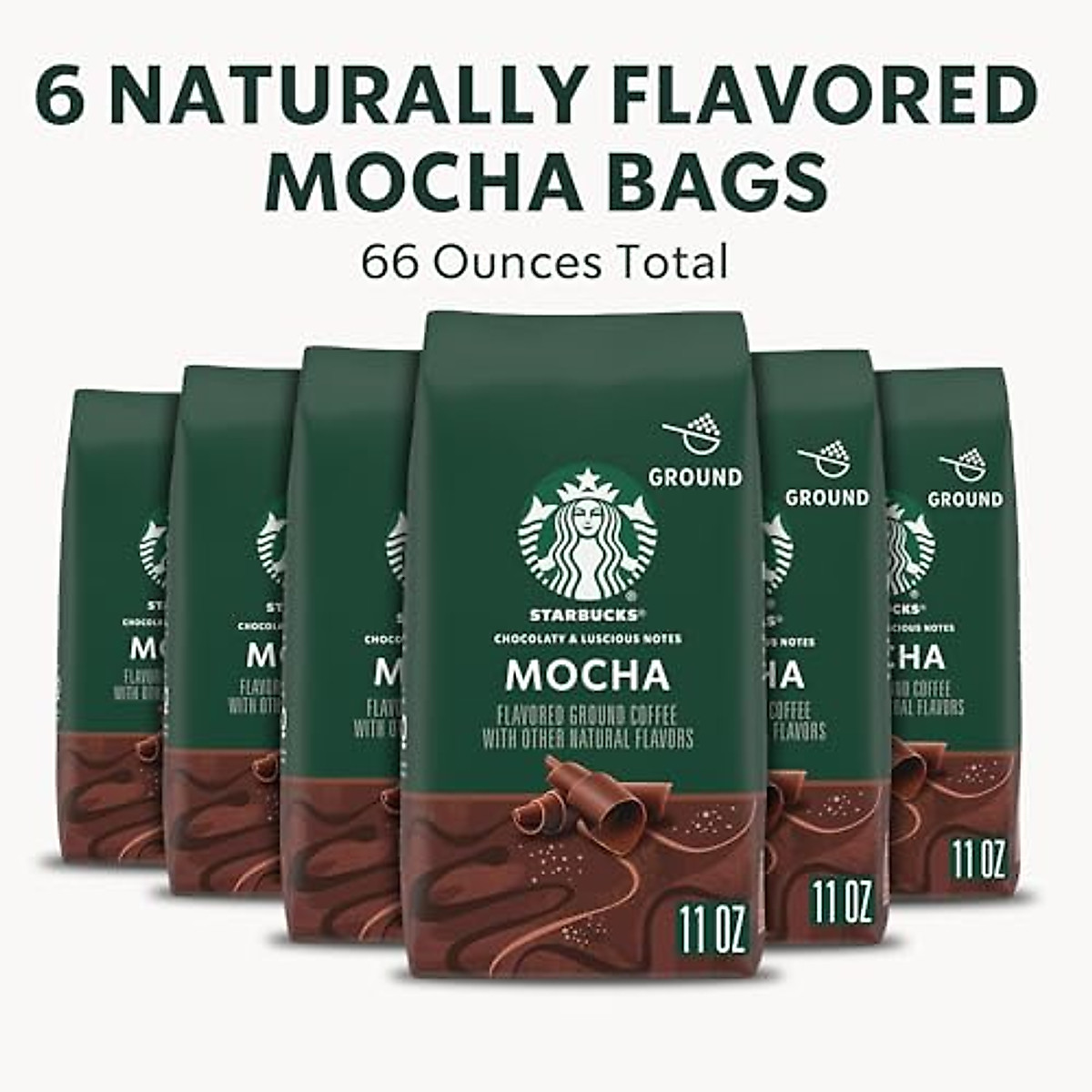 Starbucks Ground Coffee—Mocha Flavored Coffee—No Artificial Flavors—100% Arabica—6 bags (11 oz each)