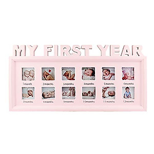 ESTAMICO My First Year Frame Baby Picture Keepsake Frame for Photo Memories, Pink