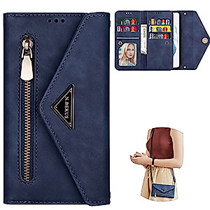 CCSamll Wallet Case for Samsung Galaxy S22, Crossbody Neck Strap Lanyard Purse Handbag Shoulder Strap Cover with ID Card Holder Phone Case for Samsung Galaxy S22 XK Blue