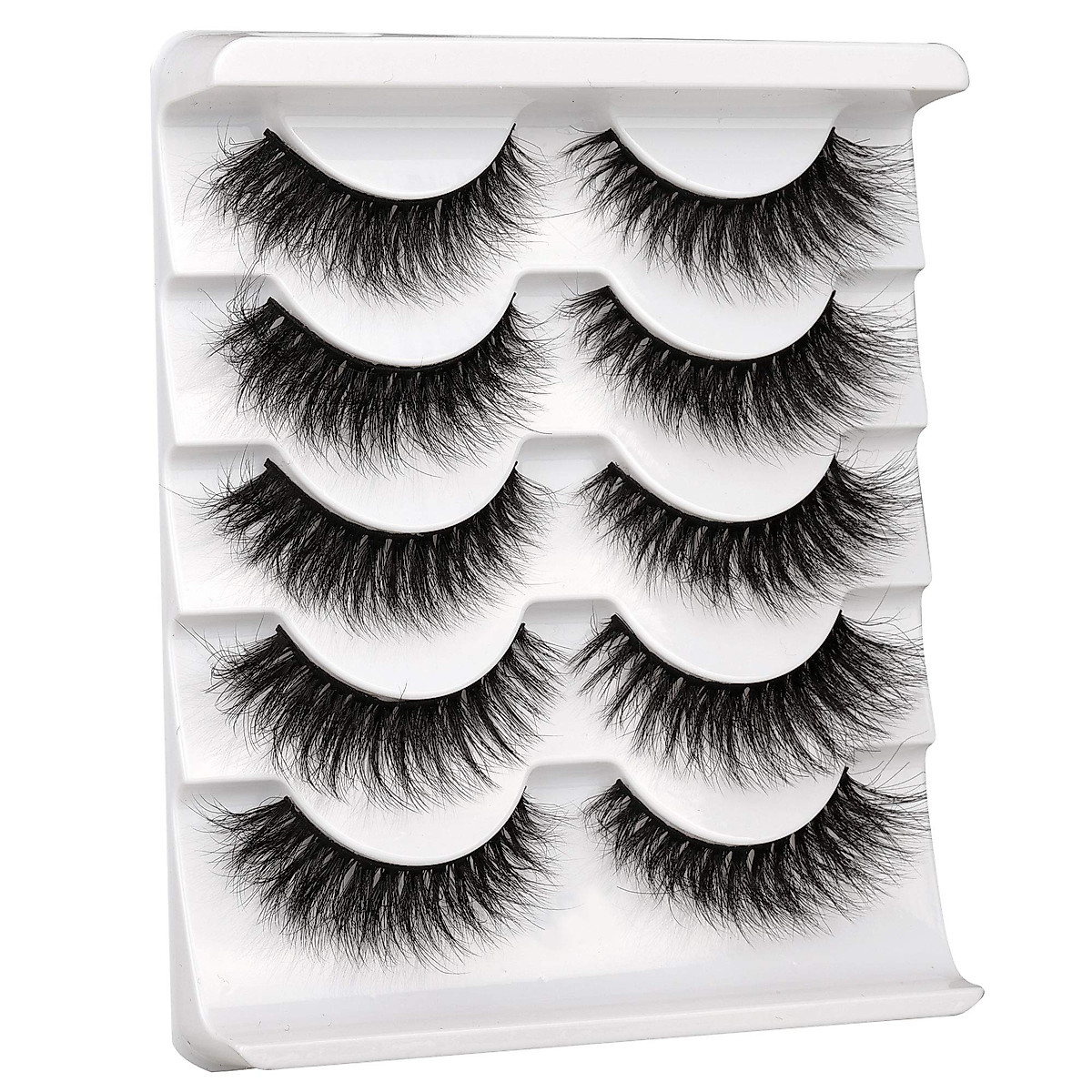 Newcally Cat Eye Mink Eyelashes Nautral Fluffy False Eyelashes 5D Volume Fake Eyelashes 5 Pairs Pack Full Crossed Short Eye Lashes Handmade Reusable Soft Multipack