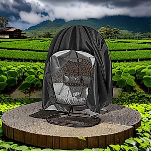 ASkinds Patio Hanging Egg Chair Covers with Zipper, Durable Double Wicker Egg Swing Chair Covers 91" Hx80 D Waterproof Resisatnt Outdoor Garden Chair Cover, Windproof Hanging Chair Cover(Black)