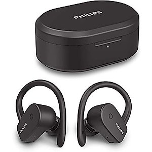 Philips A5205 Wireless Sports Earbuds, IPX7 Waterproof, in-Ear True Wireless Bluetooth 5.1 Headphones, USB-C Charging, Detachable earhooks, Up to 20 Hours of Playtime, TAA5205BK