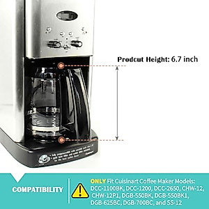 12-Cup Replacement Glass Coffee Carafe for Cuisinart Coffee Maker Models DCC-1200, DCC-1100BK, DCC-2650, CHW-12, CHW-12P1, DGB-550BK, DGB-550BK1, DGB-625BC, DGB-700BC, and SS-12 | Part# DCC-1200PRC