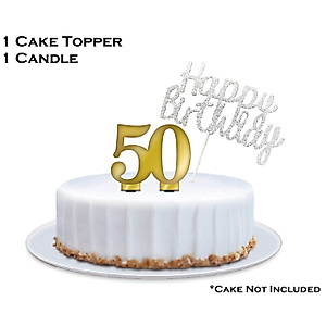 Serves 30 | Essential 50th Party Pack | Happy 50th Birthday | 9" Dinner Paper Plates | 7" Dessert Paper Plates | 12 oz Cups | 3 Ply Napkins | Cake Topper | Candle | Photo Props | Banner | Tablecover