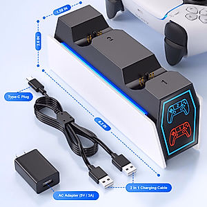 heclynis PS5 Charging Station, Fast PS5 Controller Charger with 5V/3A Adapter, Dual PS5 Controller Charger Station for Dualsense/DualSense Edge