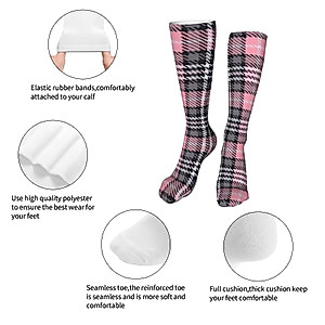 Stocakes Compression Socks for Women & Men Pink Tartan Long Knee Thigh High Socks is Best Support for Athletic Running,Cycling
